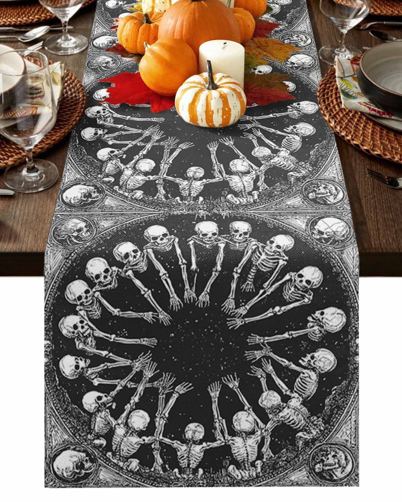 Table Runner 48 Inches Long, Halloween Scary Skull Skeleton ...