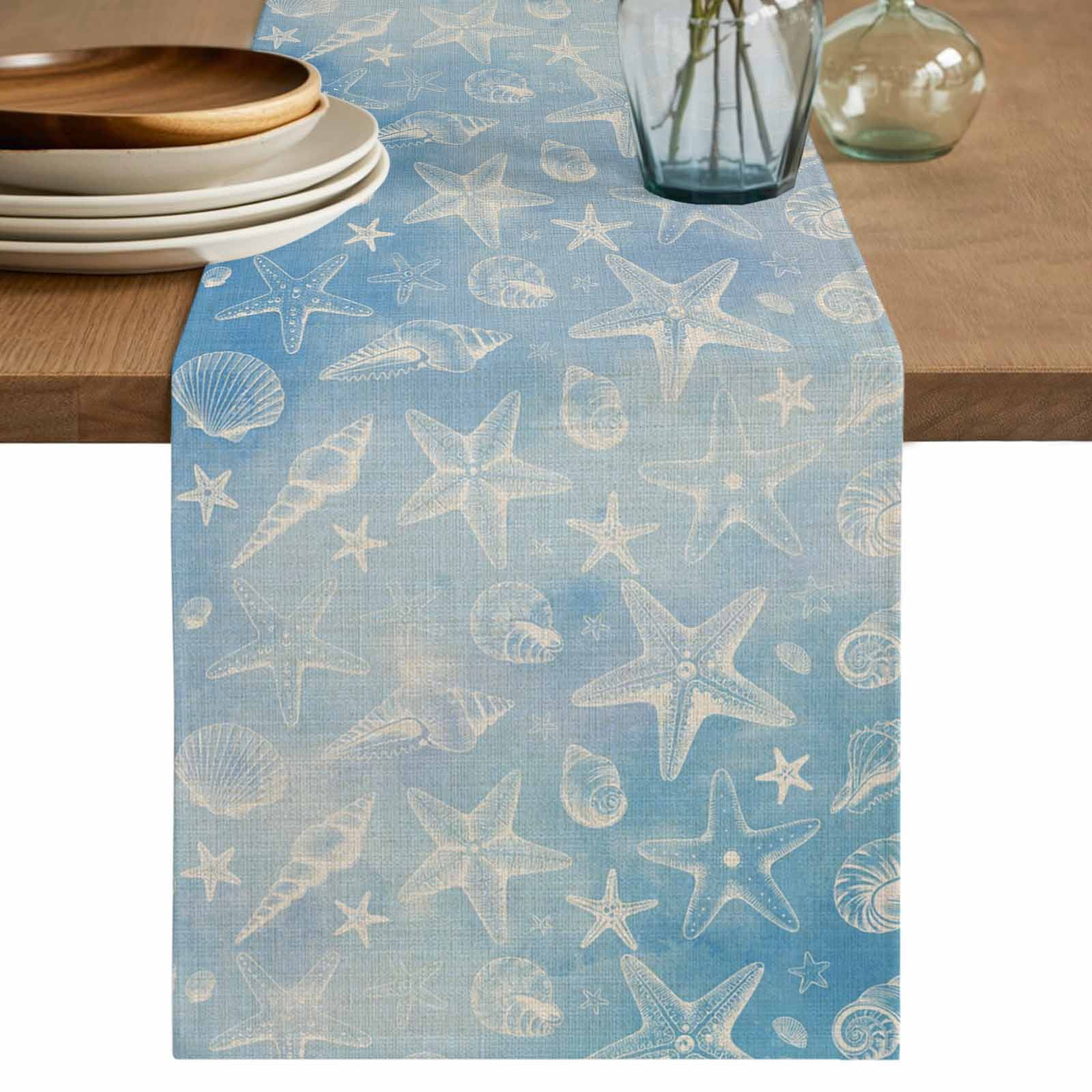 Table Runner 48 Inches Long for Kitchen Dining, Blue Coastal Dresser ...