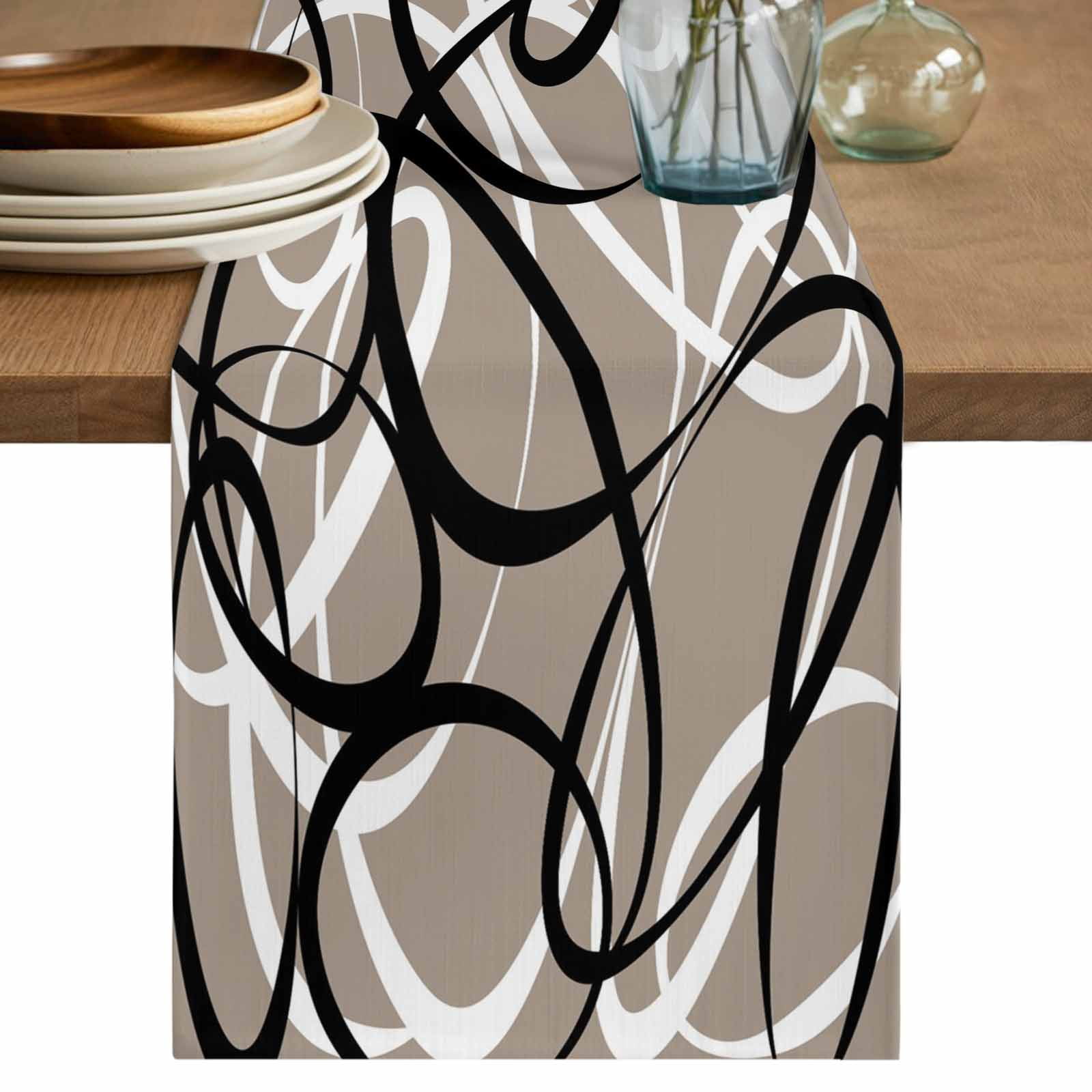 Table Runner 48 Inches Long for Kitchen Dining, Brown Geometric Dresser ...