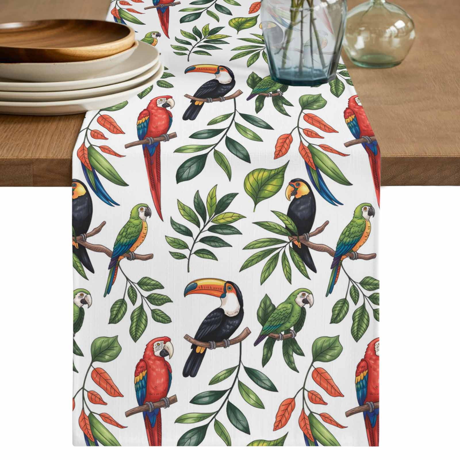 Table Runner 48 Inches Long for Kitchen Dining, Farmhouse Parrots ...