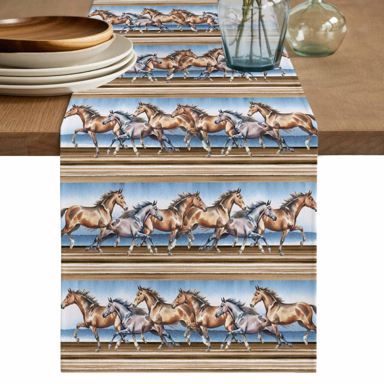 Table Runner 48 Inches Long for Kitchen Dining, Modern Art Horse ...