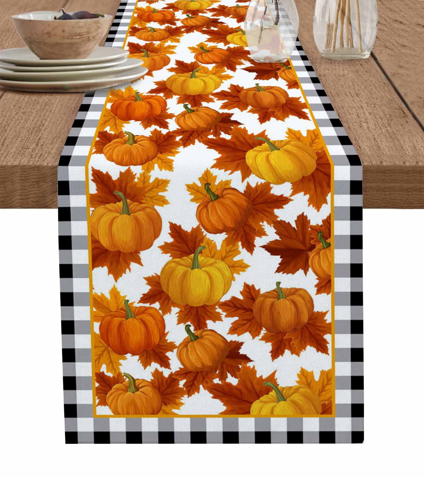 Table Runner 48 Inches Long for Kitchen Dining, Orange Pumpkin Fall ...