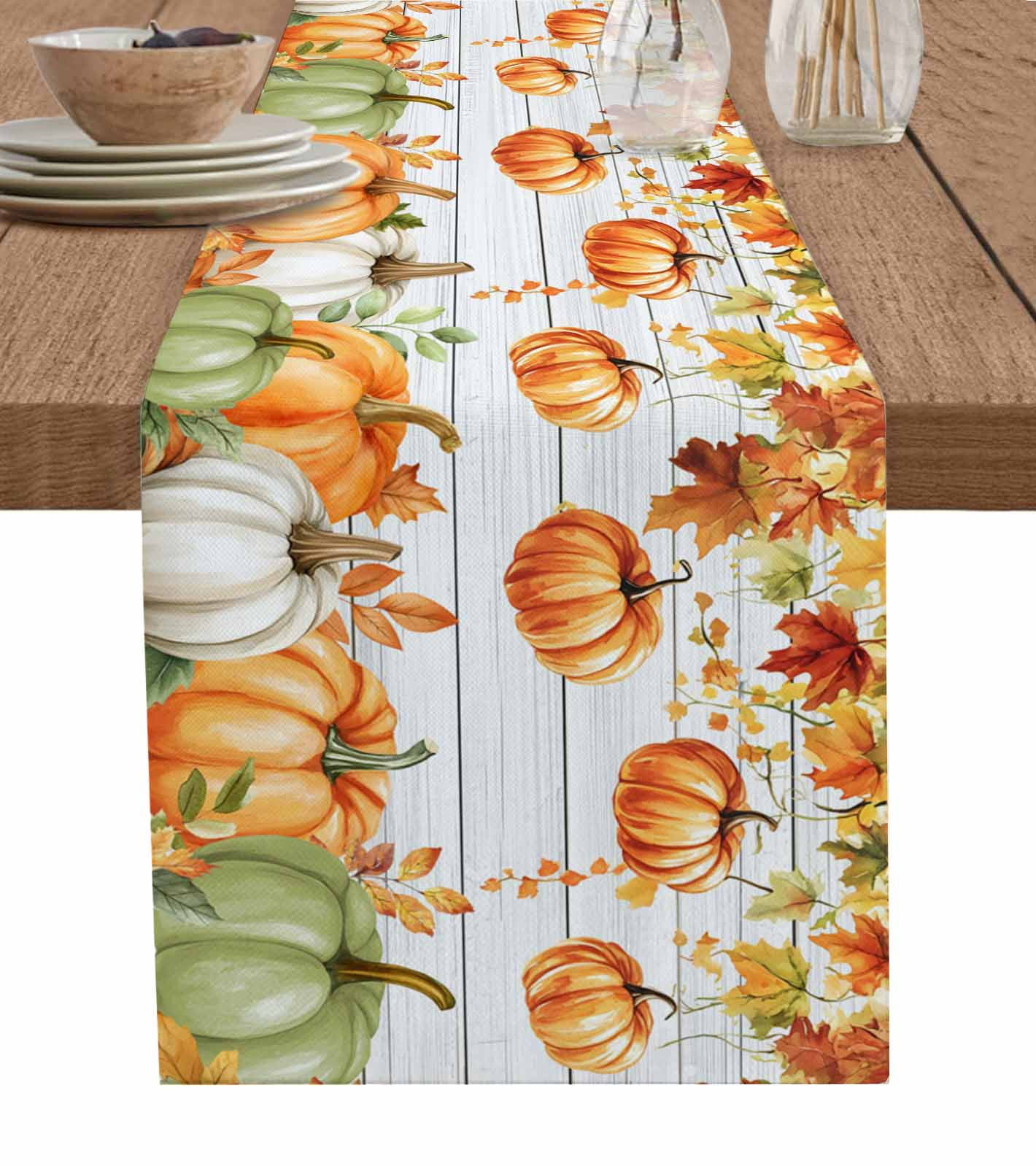Table Runner 48 Inches Long for Kitchen Dining, Orange Pumpkins Fall ...
