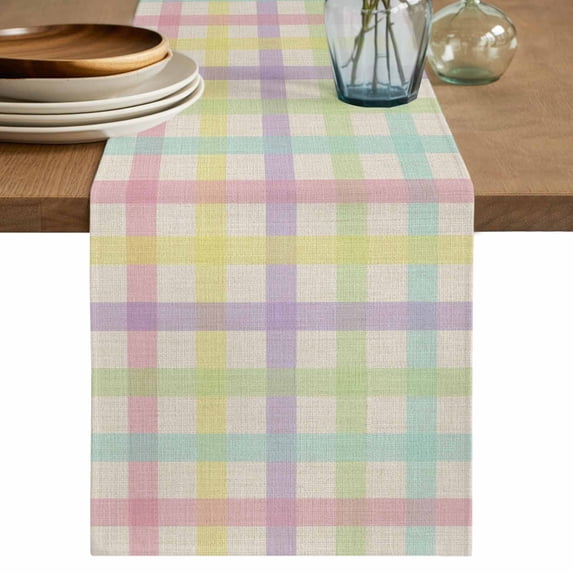 Table Runner 60 Inches Long for Kitchen Dining, Green Beige Plaid ...
