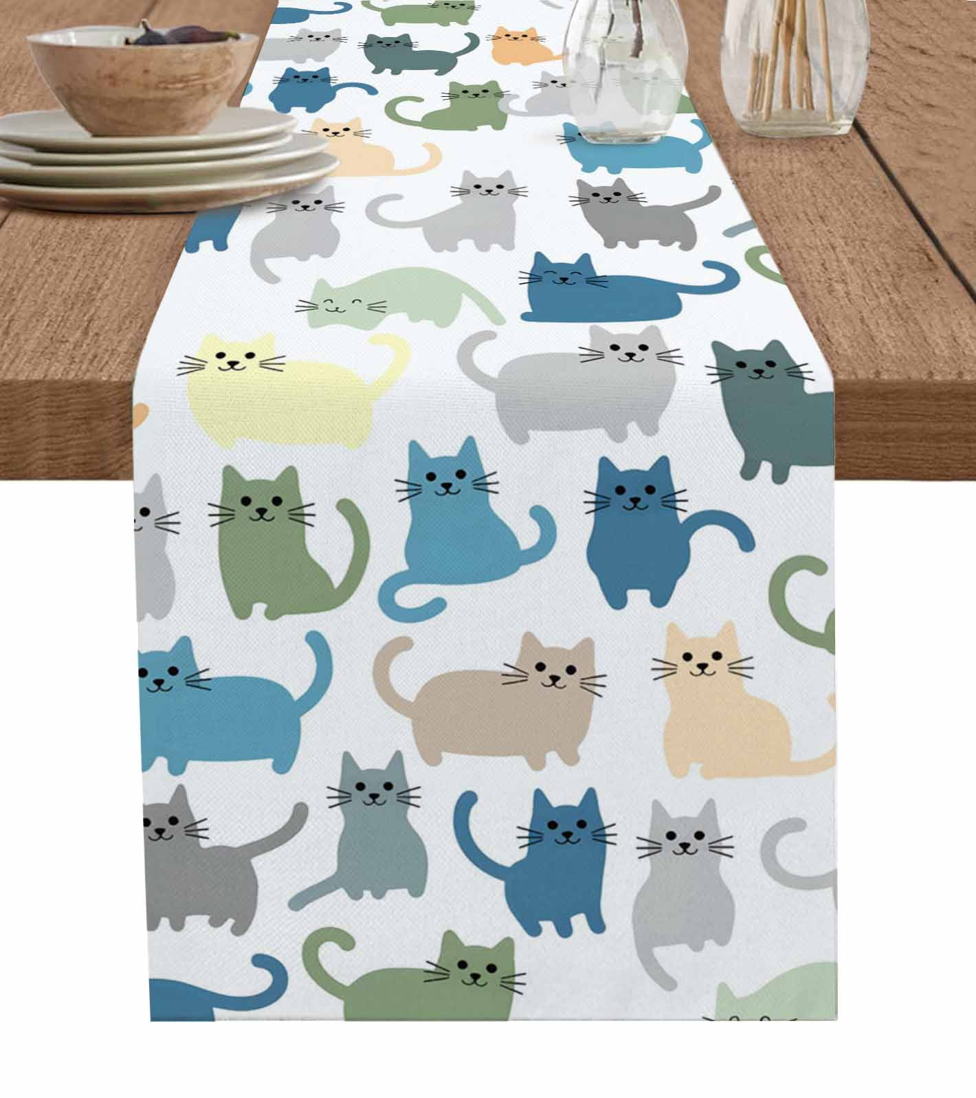 Table Runner 70 Inch Long - Cartoon Cat SeamlessDecorative Table Scarf ...