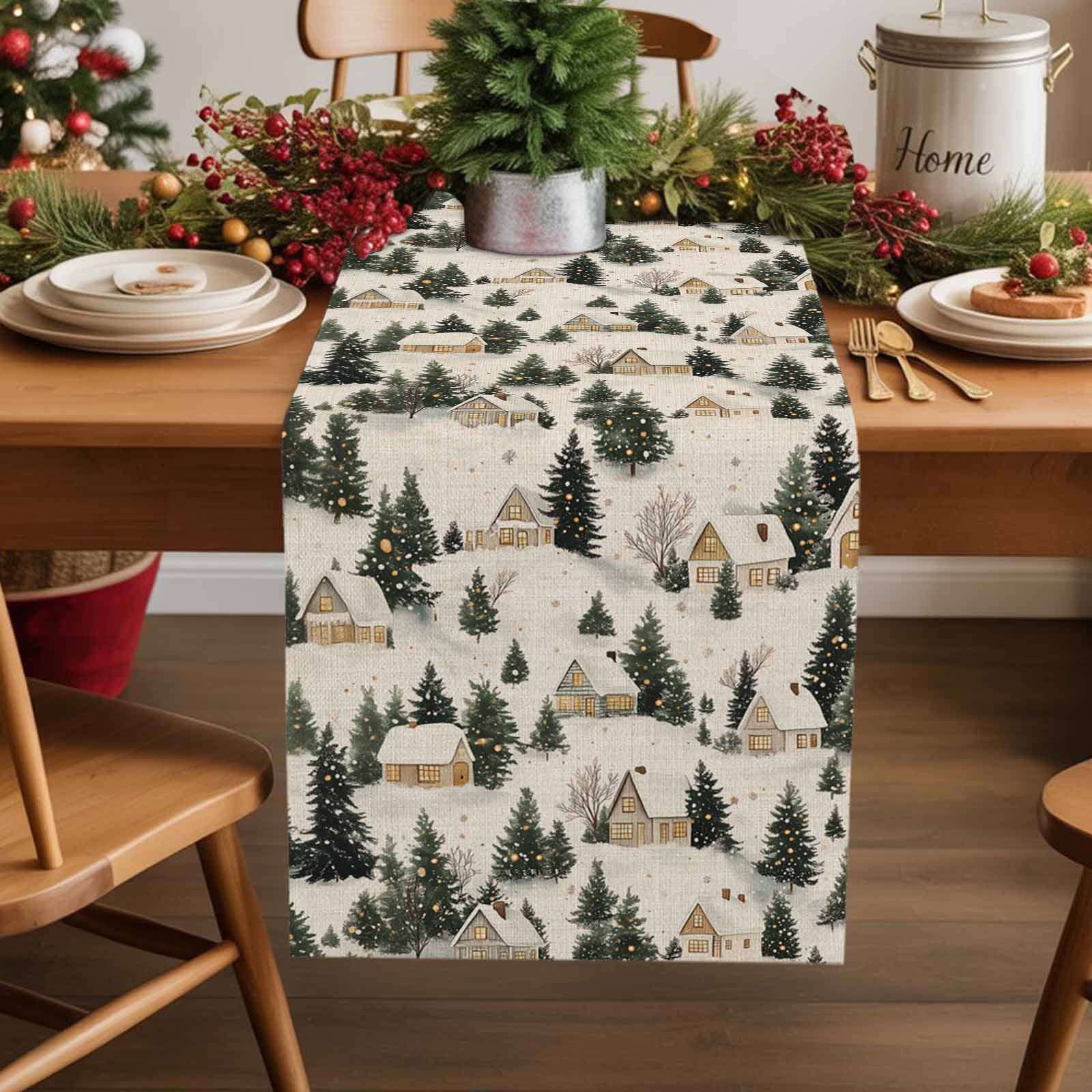 Table Runner 70 Inch Long - Christmas Farmhouse Pine Trees Forest on ...