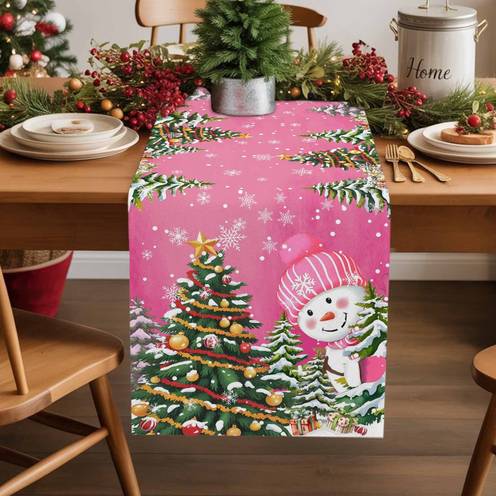 Table Runner 70 Inch Long - Christmas Tree SnowmanDecorative Table ...