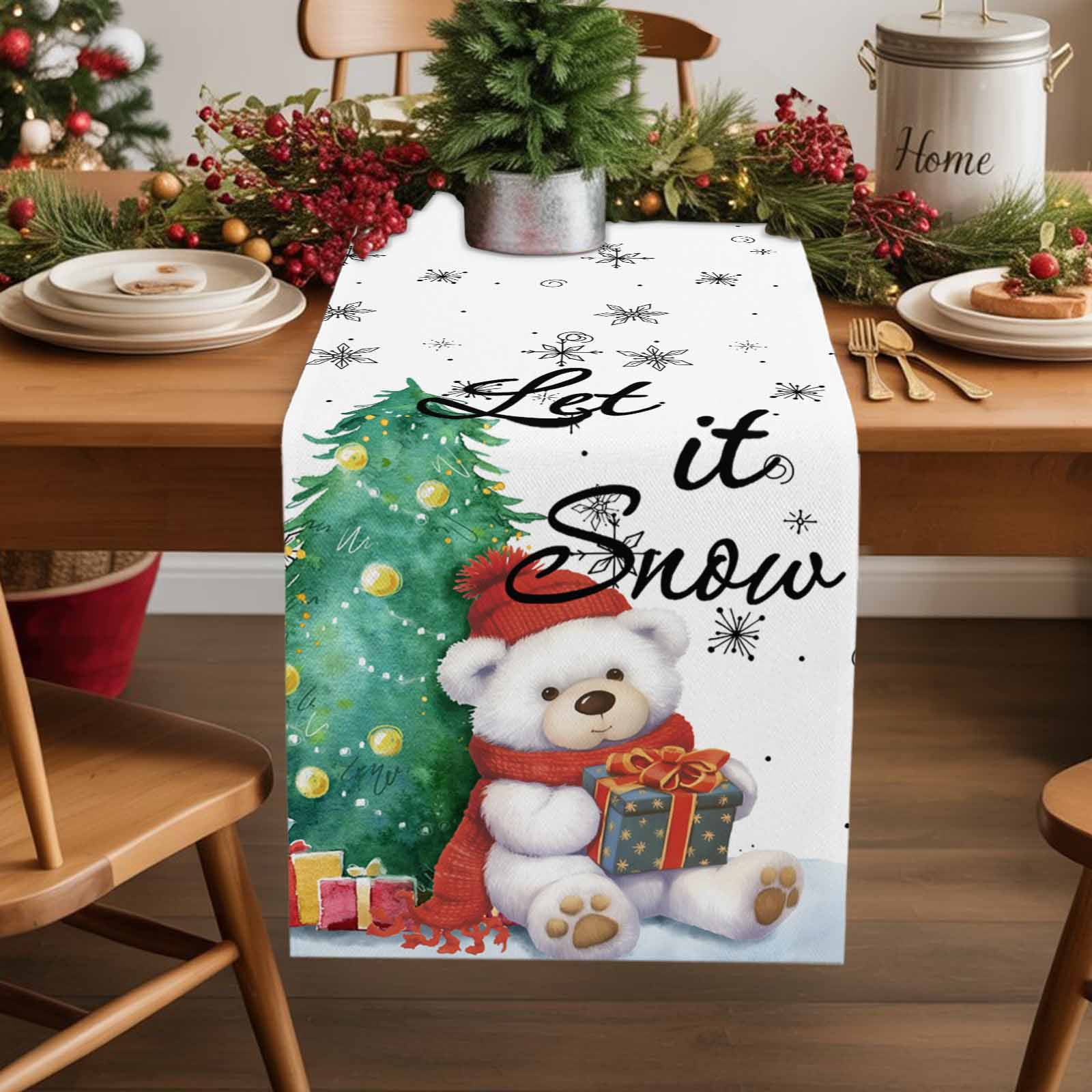 Table Runner 70 Inch Long - Cute Bear Christmas Tree ...