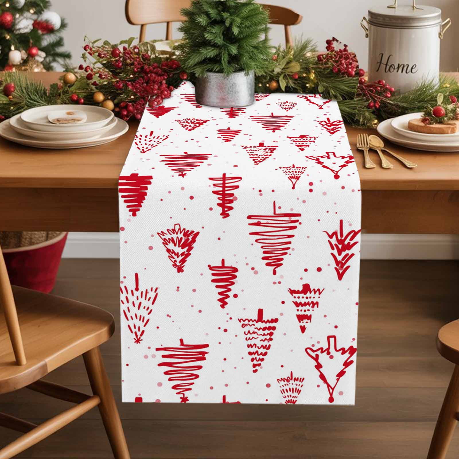 Table Runner 70 Inch Long - Vintage Red Christmas TreeDecorative Table ...