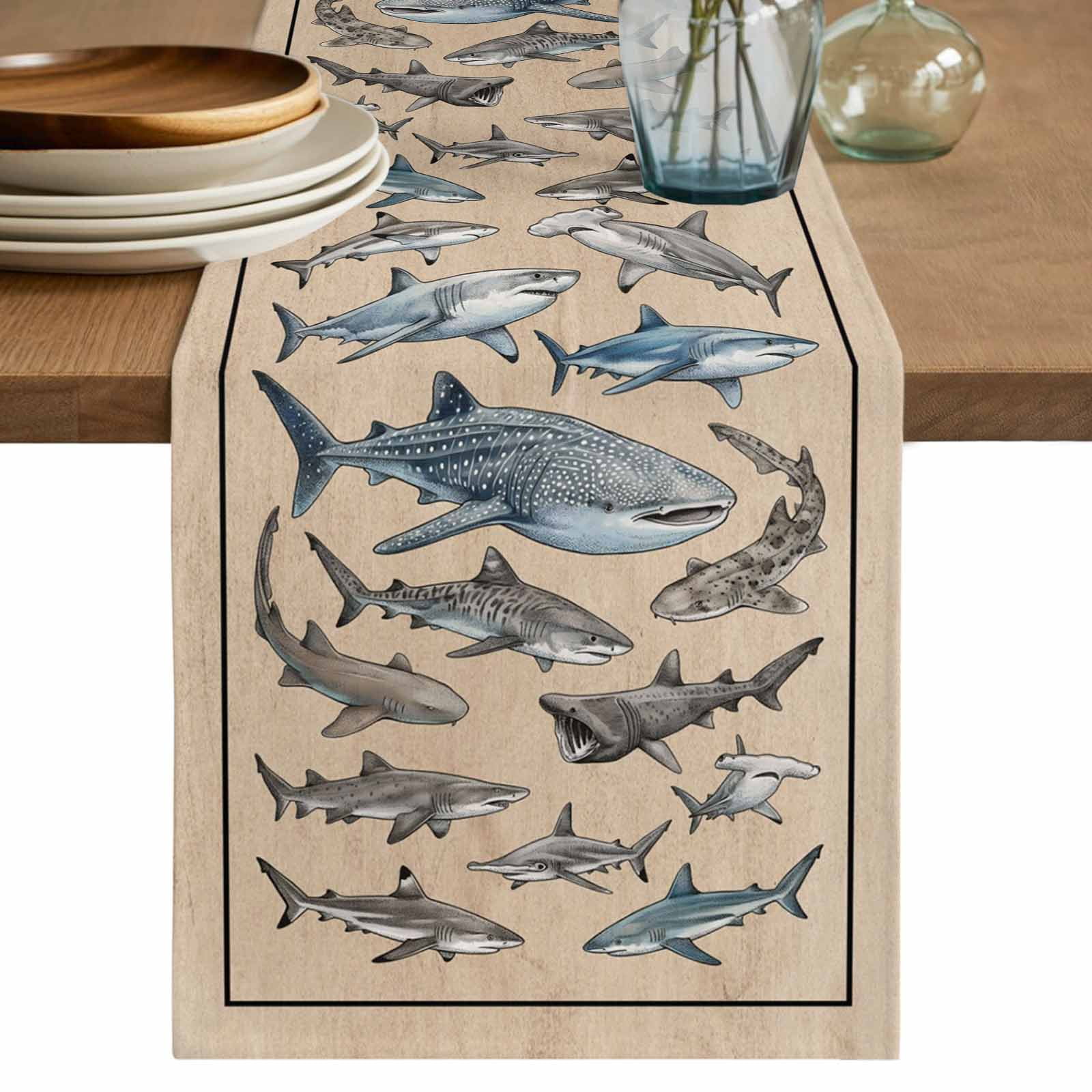 Table Runner 70 Inches Long for Kitchen Dining, Ocean Sharks Dresser ...