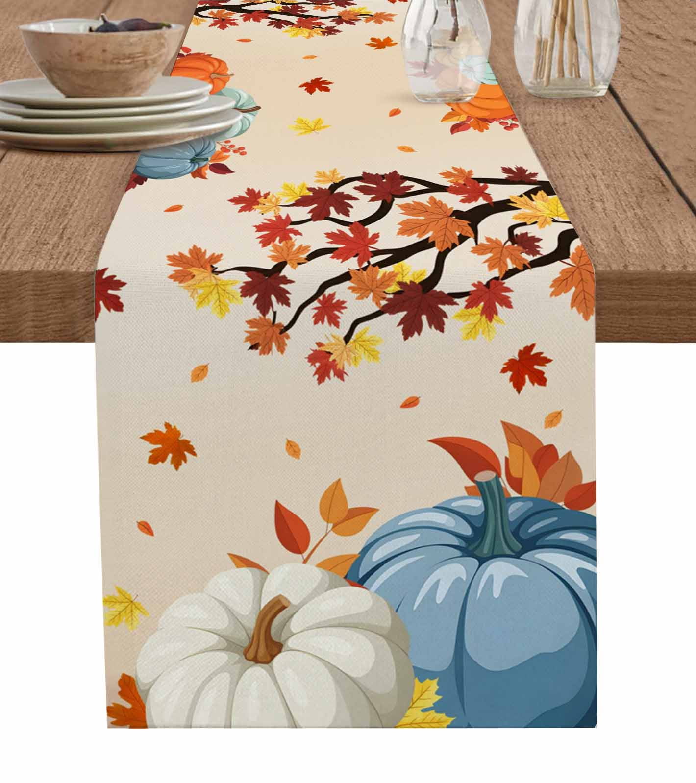 Table Runner 70 Inches Long for Kitchen Dining, Orange Blue Pumpkin ...