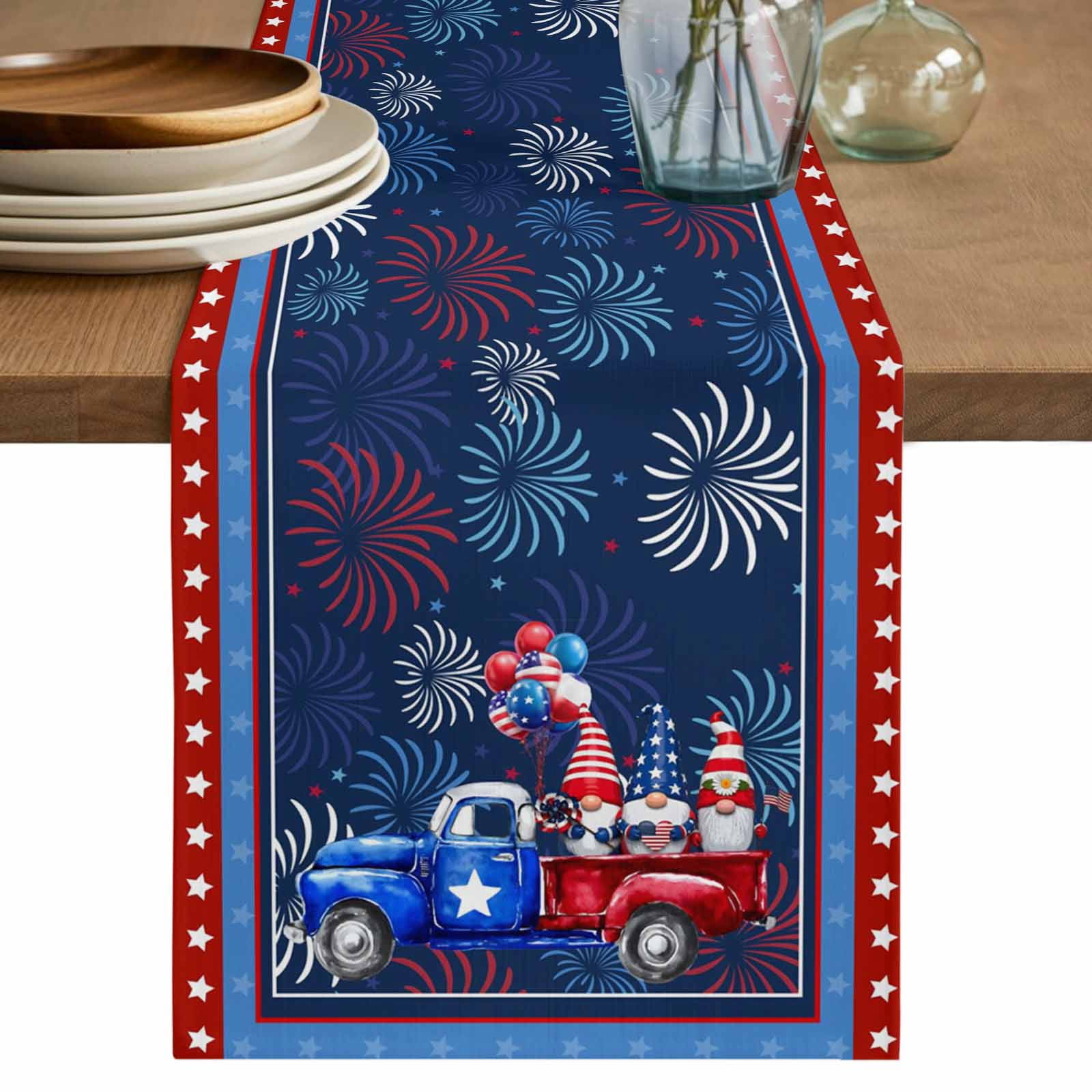 Table Runner 70 Inches Long for Kitchen Dining, Red Blue 4th of July ...