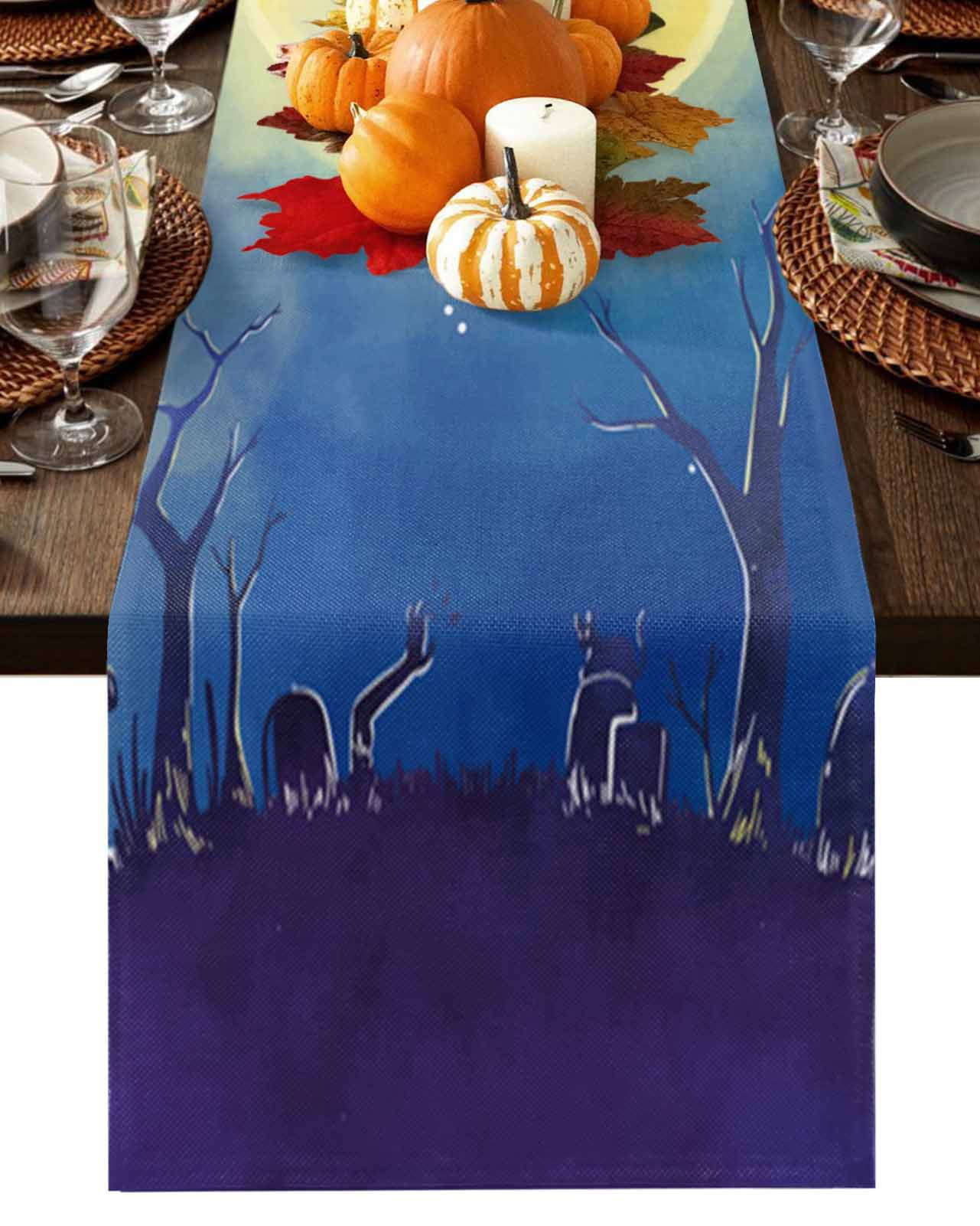 Table Runner 72 Inches Long, Halloween Witch Flying Broomstick Full ...