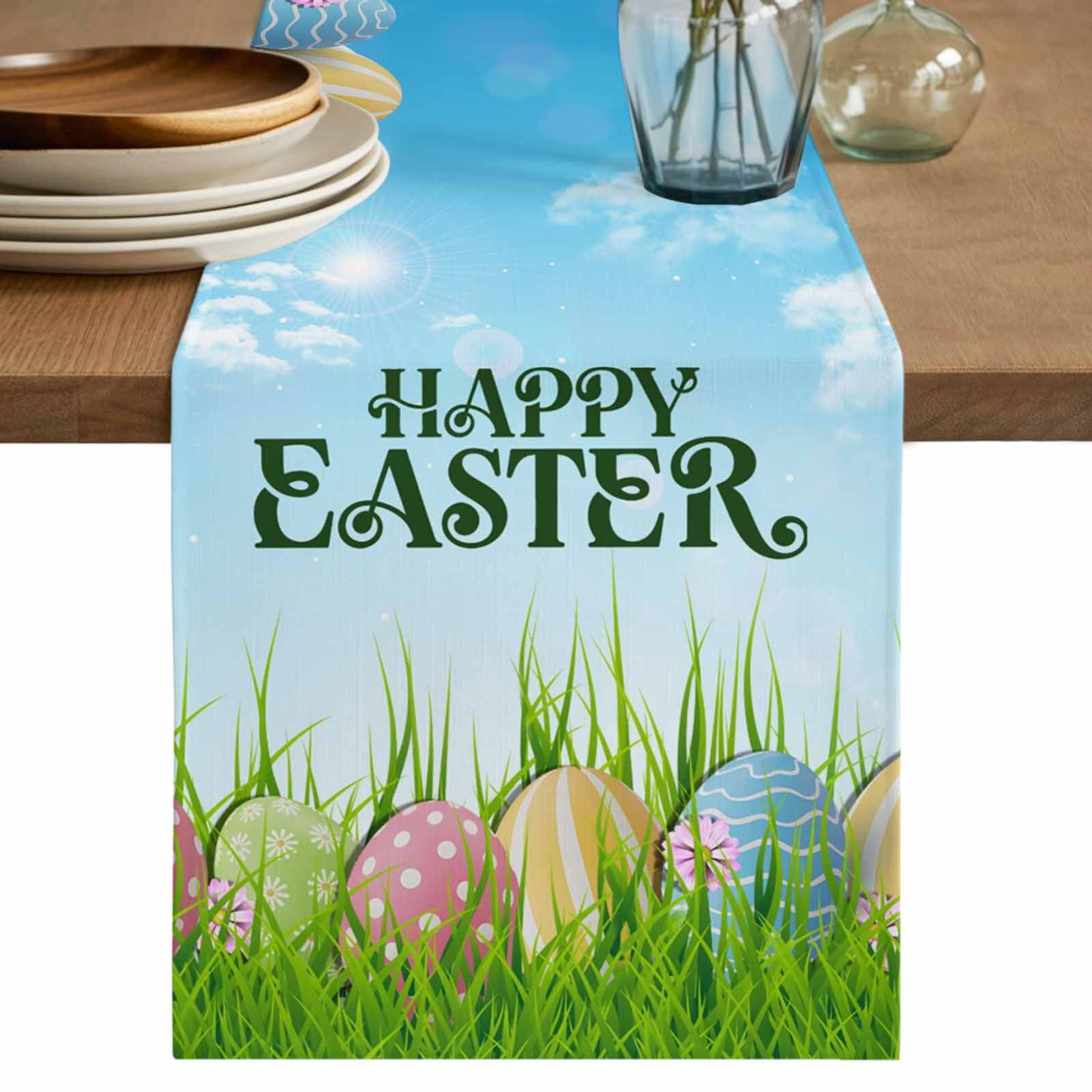 Table Runner 72 Inches Long for Kitchen Dining, Blue Green Easter ...