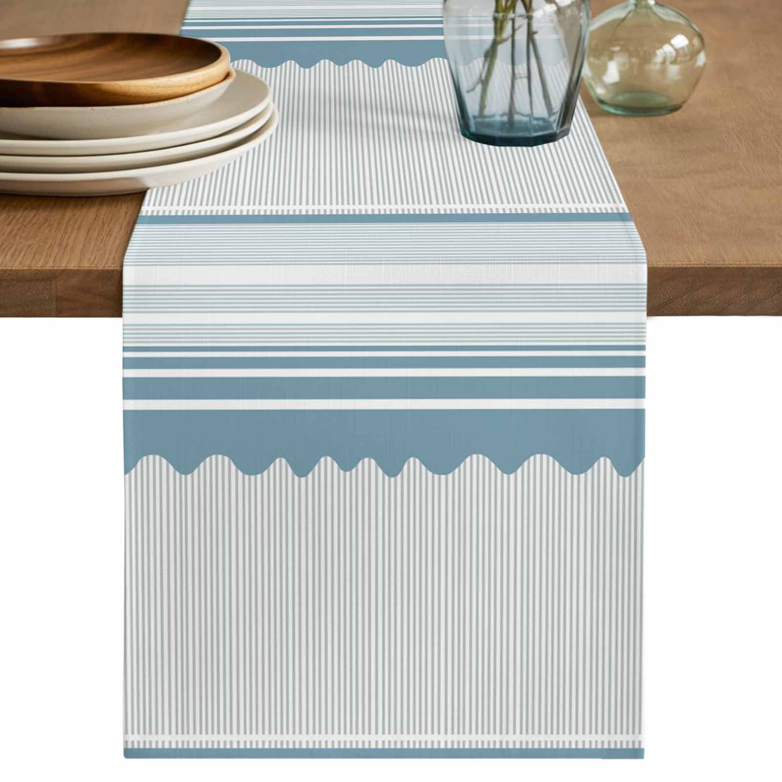 Table Runner 72 Inches Long for Kitchen Dining, Blue Striped Dresser ...