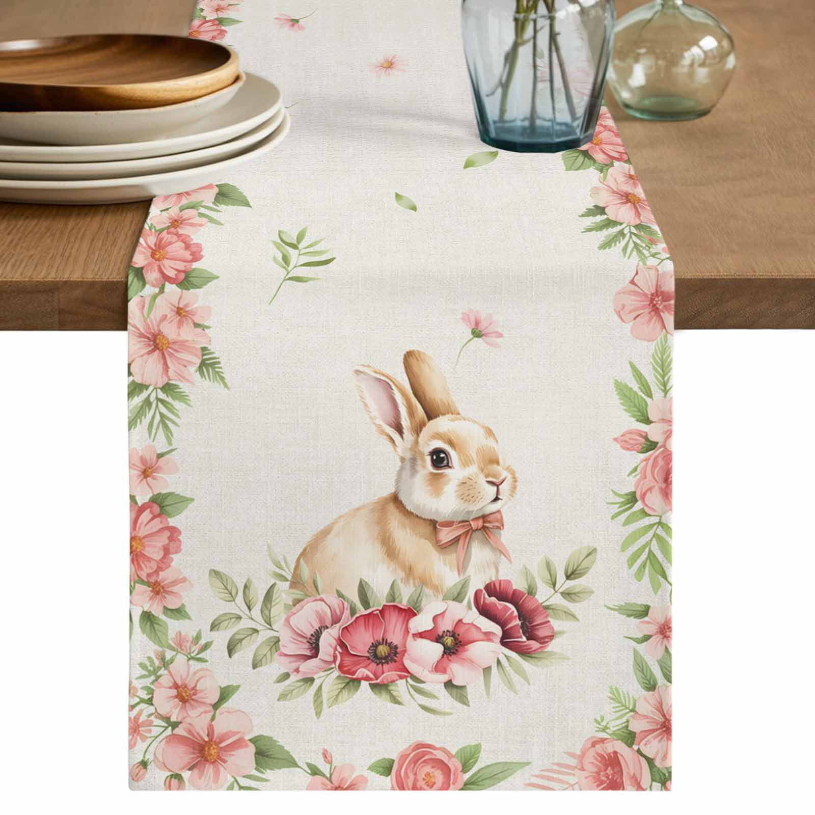 Table Runner 72 Inches Long for Kitchen Dining, Easter Bunny Dresser ...