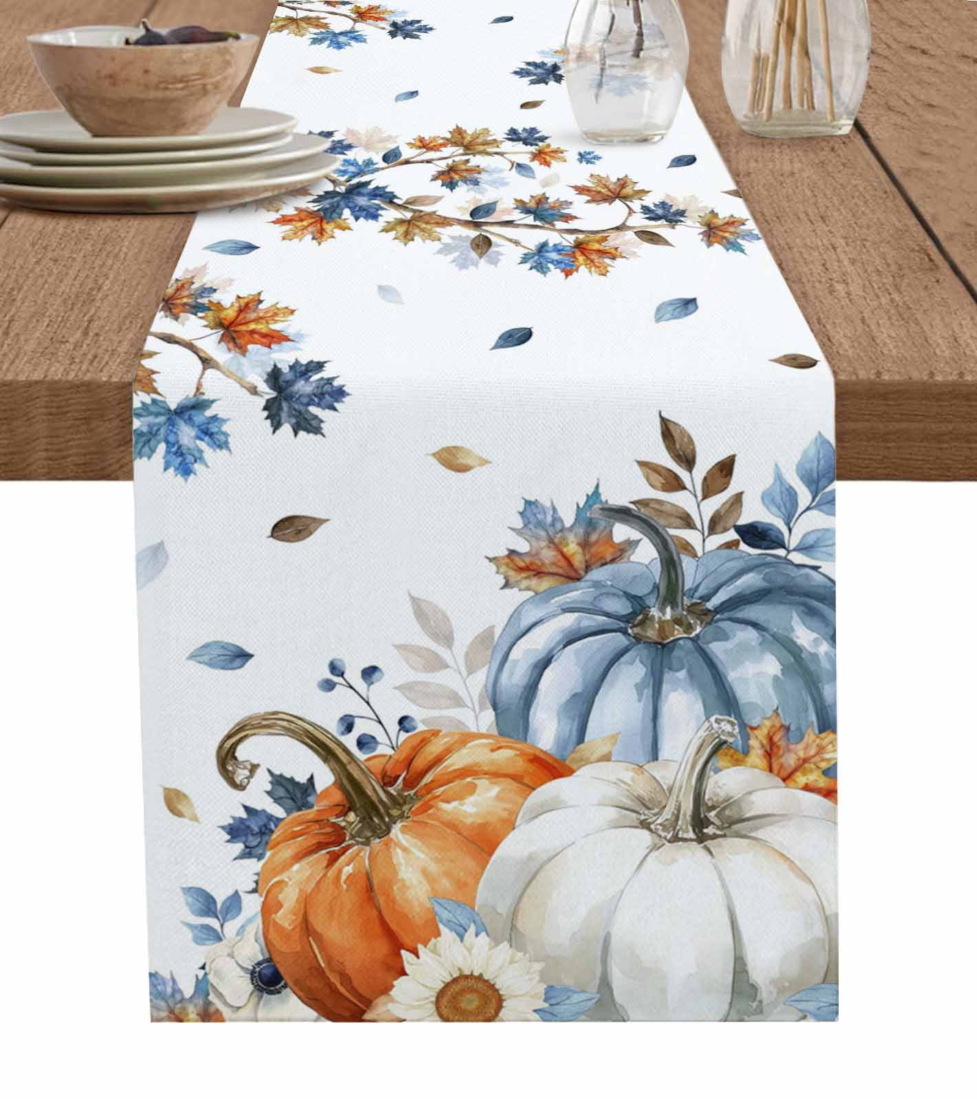 Table Runner 72 Inches Long for Kitchen Dining, Navy Blue Pumpkin Fall ...
