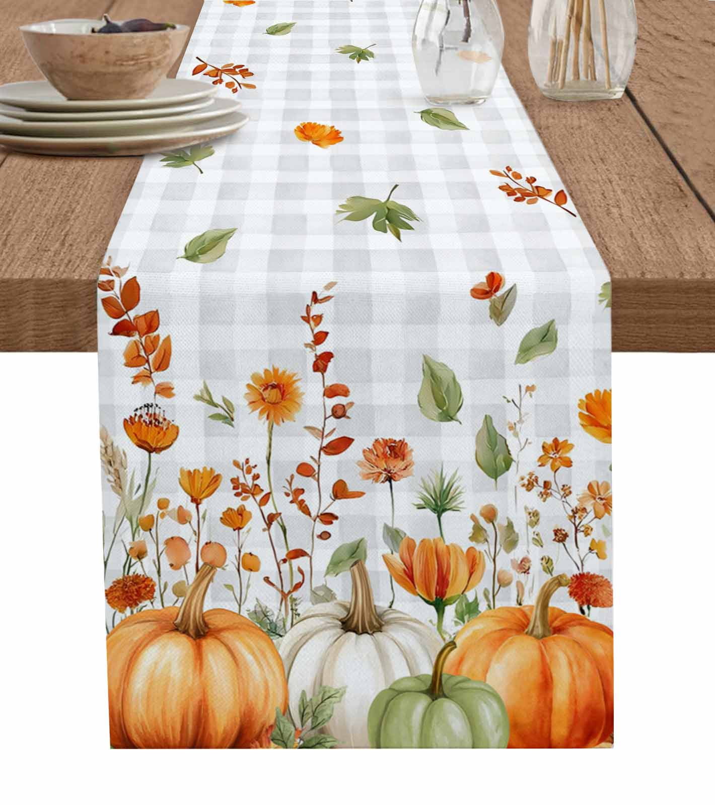 Table Runner 72 Inches Long for Kitchen Dining, Orange Green Fall ...