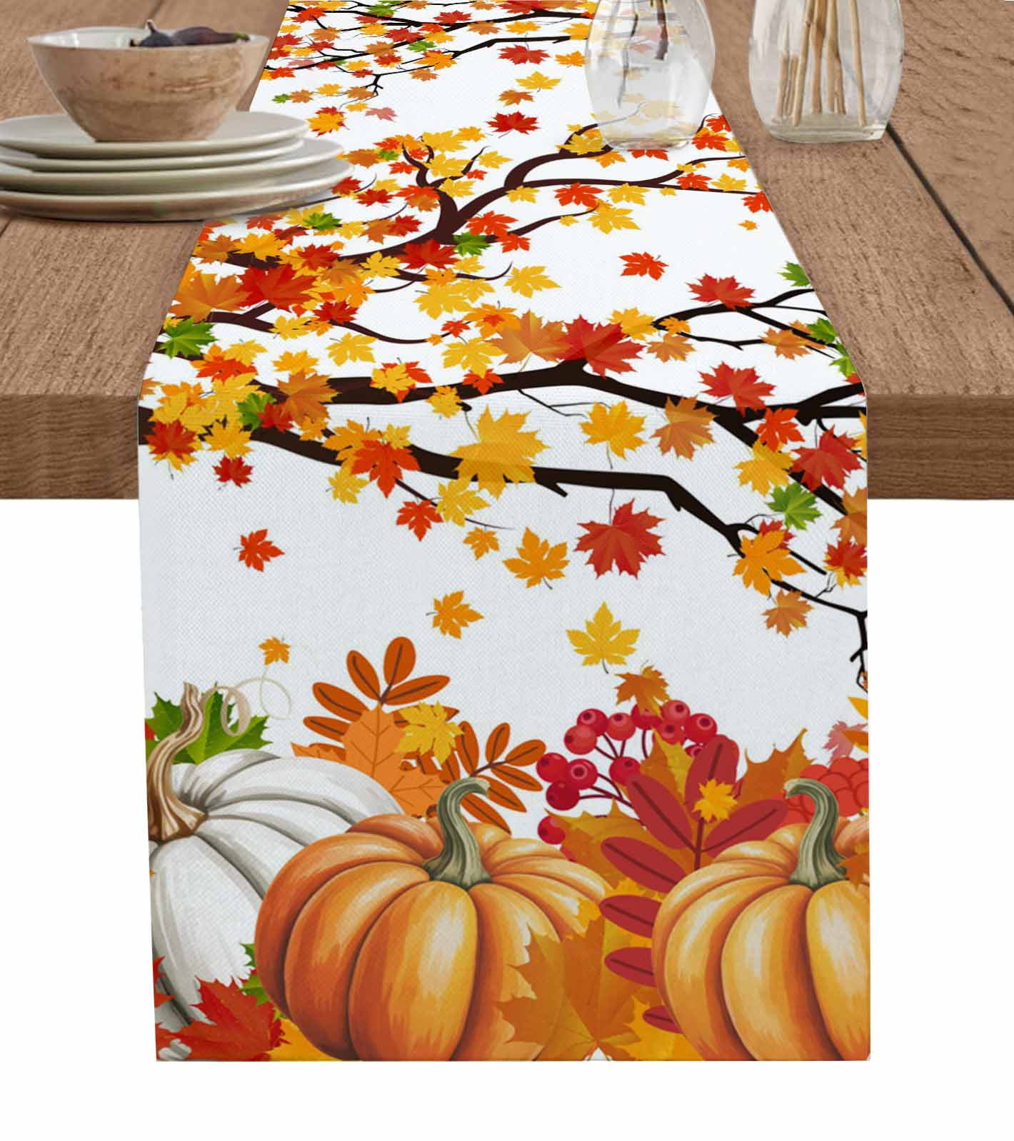 Table Runner 72 Inches Long for Kitchen Dining, Orange Pumpkin Fall ...