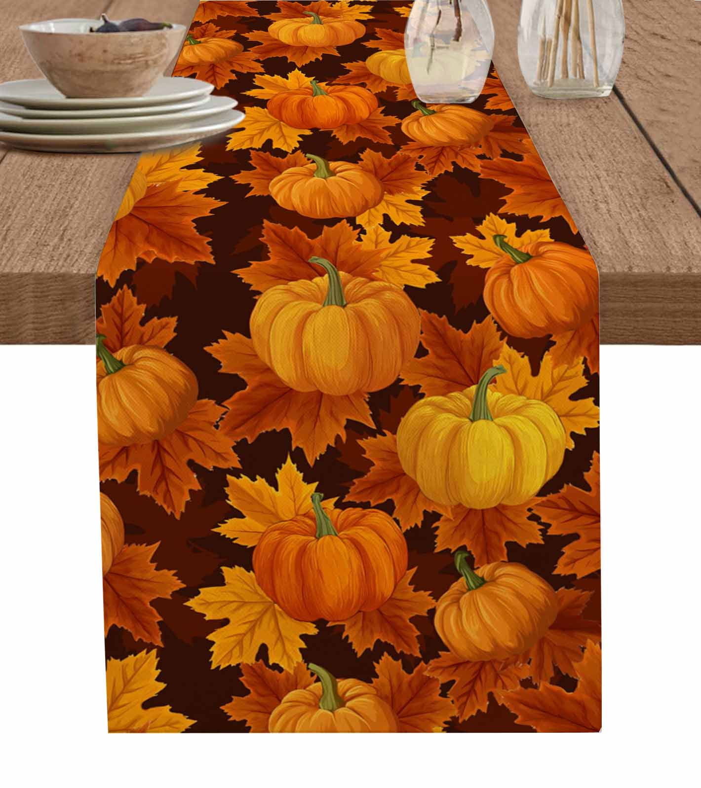 Table Runner 72 Inches Long for Kitchen Dining, Orange Pumpkins Fall ...