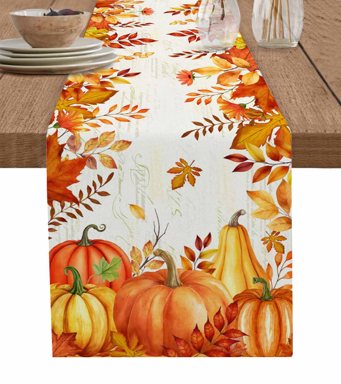 Table Runner 72 Inches Long for Kitchen Dining, Orange Pumpkins Fall ...