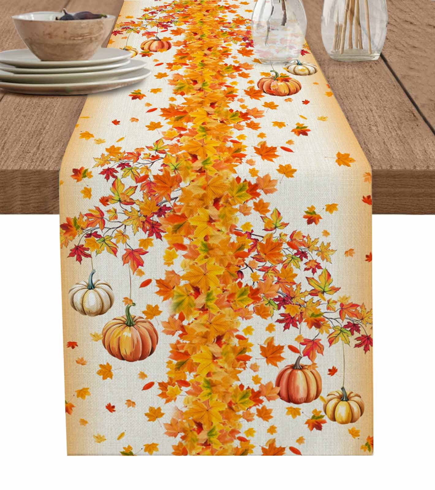 Table Runner 72 Inches Long for Kitchen Dining, Orange Pumpkins Fall ...