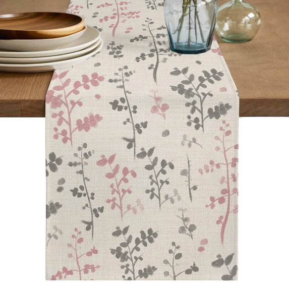 Table Runner 72 Inches Long for Kitchen Dining, Pink Grey Botanical ...
