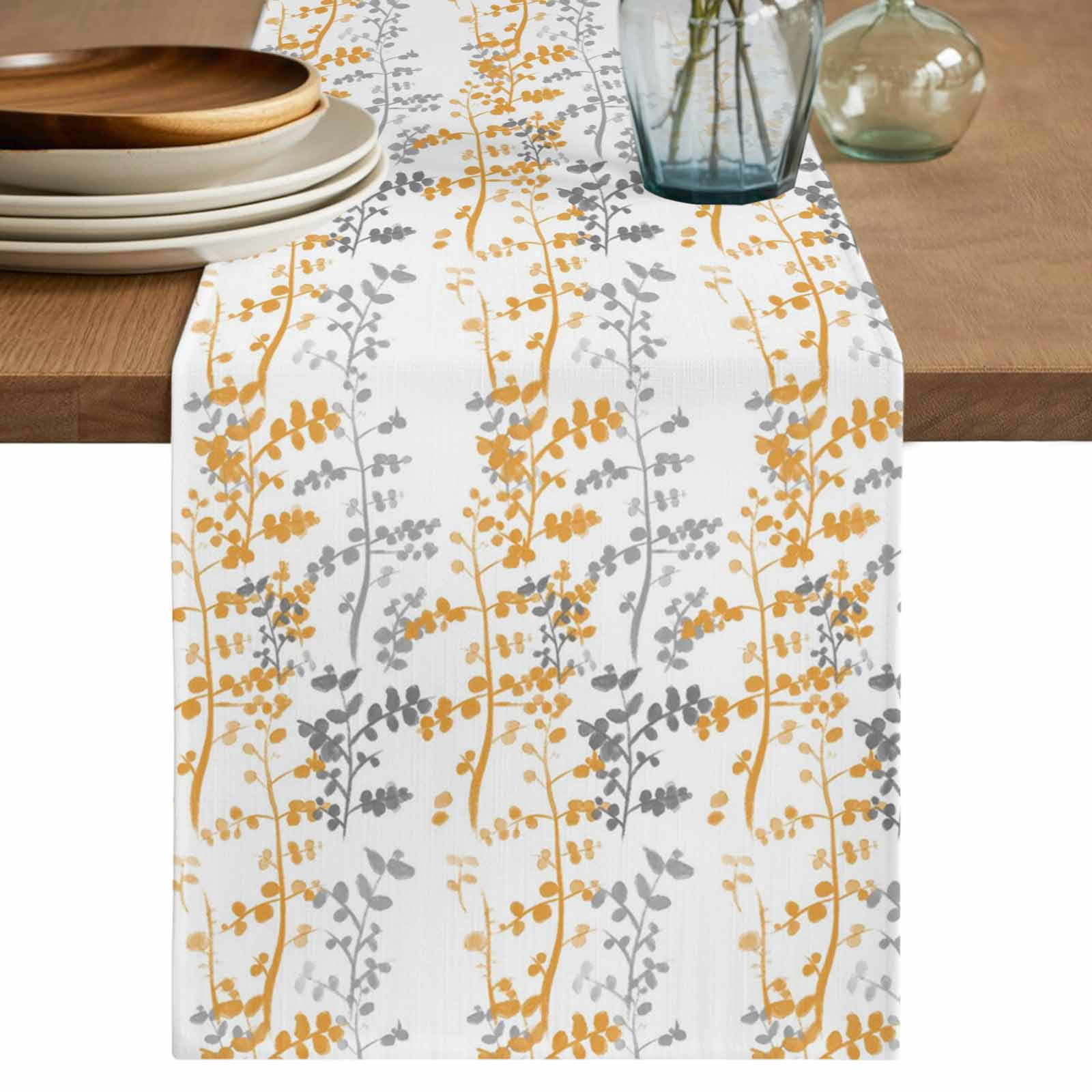 Table Runner 72 Inches Long for Kitchen Dining, Yellow Grey Botanical ...