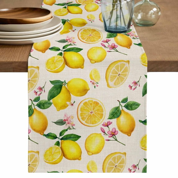 Table Runner 72 Inches Long for Kitchen Dining, Yellow Lemons Dresser ...