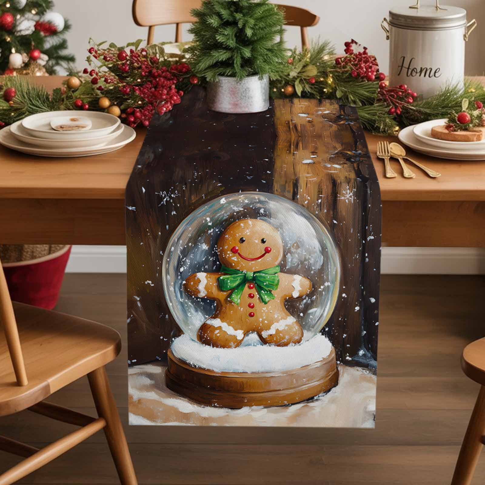 Table Runner 90 Inch Long - Christmas Biscuit in Crystal BallDecorative ...