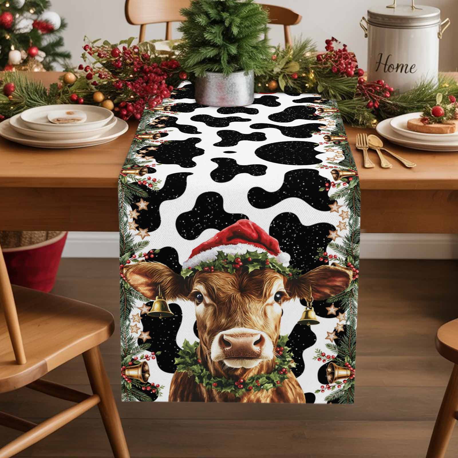 Table Runner 90 Inch Long - Christmas Cow PatternDecorative Table Scarf ...