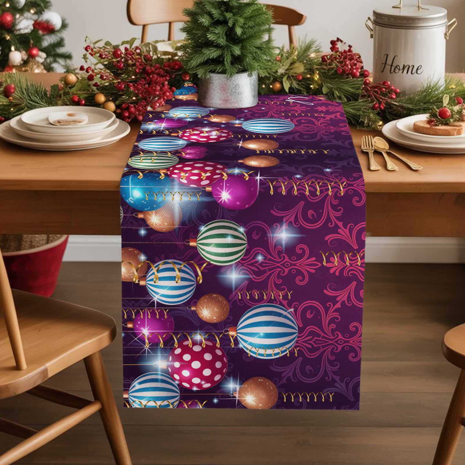 Table Runner 90 Inch Long - Christmas Ribbon Colorful BallDecorative ...