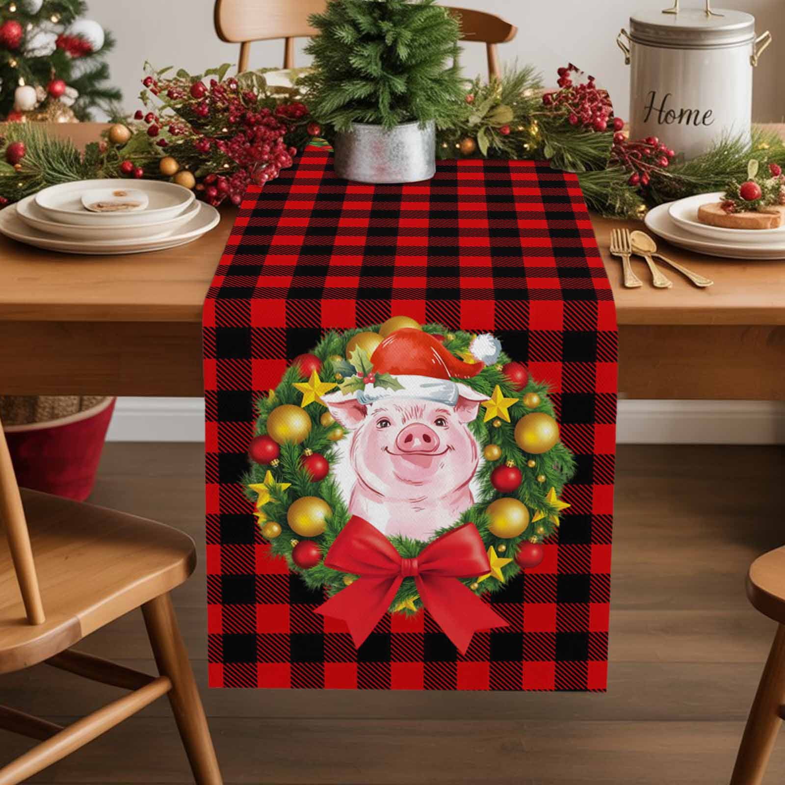 Table Runner 36 Inch Long - Christmas Wreath Farmhouse PigDecorative ...