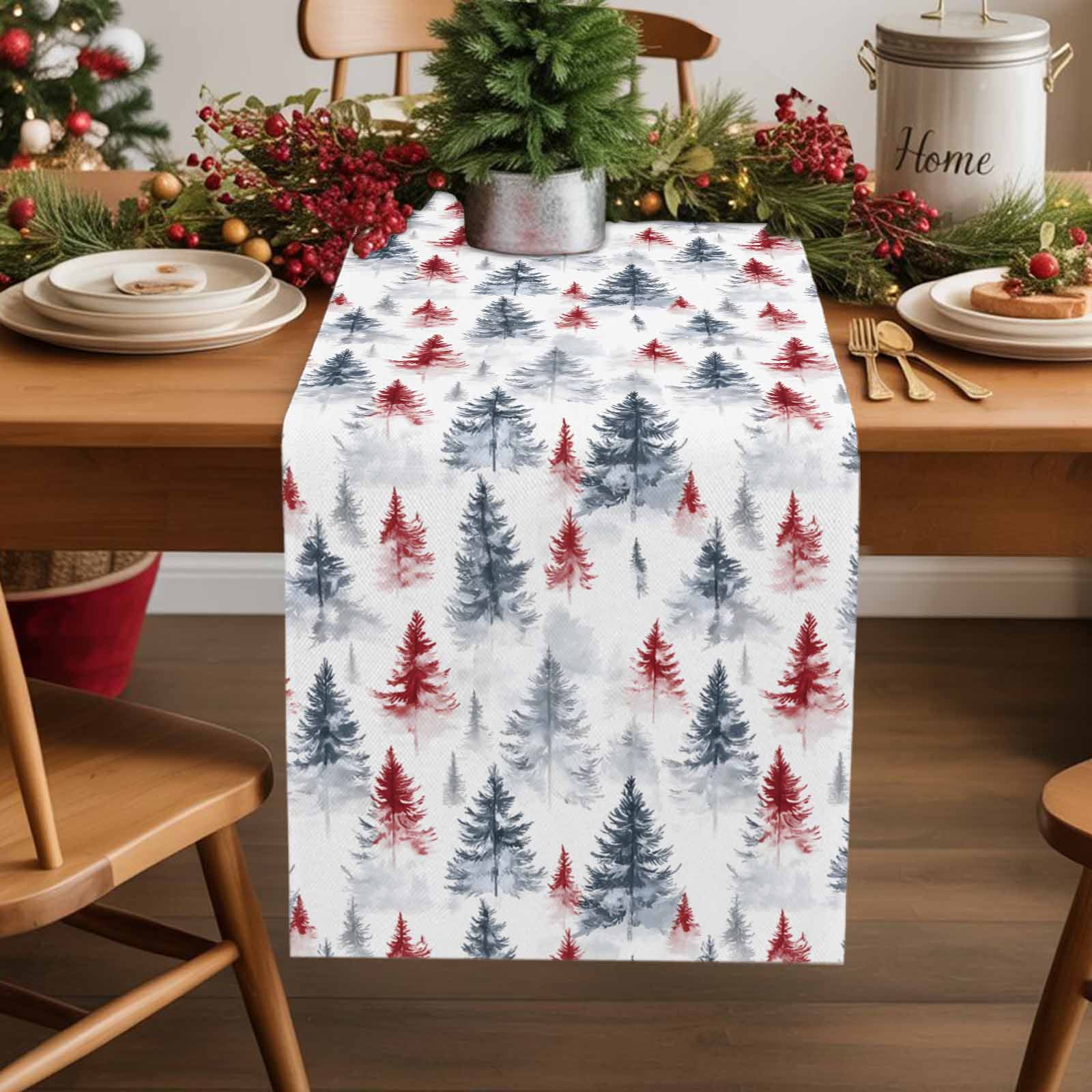 Table Runner 90 Inch Long - Red Christmas Tree Abstract ArtDecorative ...