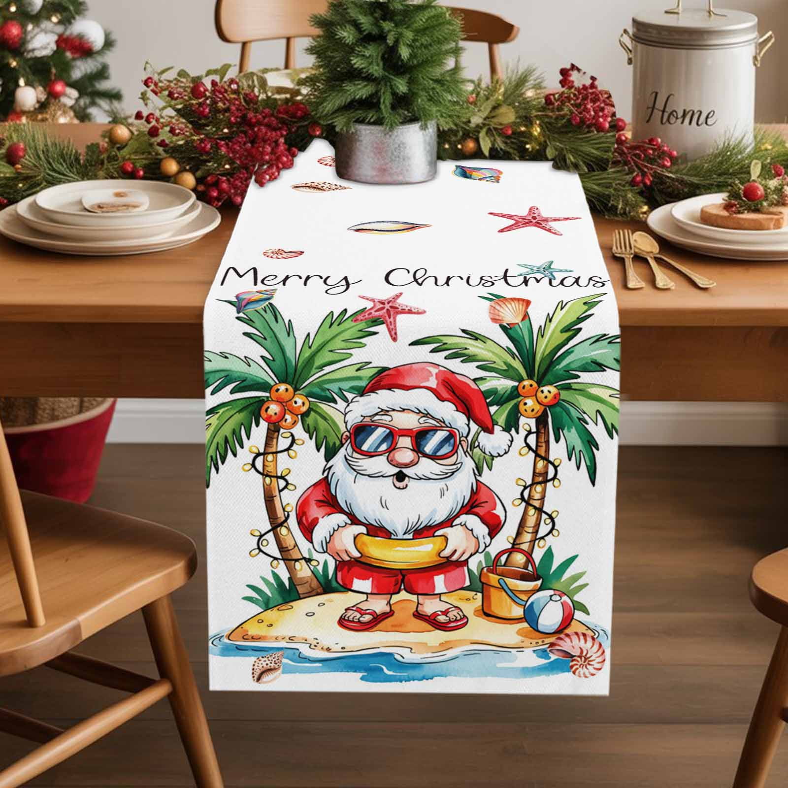 Table Runner 90 Inch Long - Santa Claus Ocean BeachDecorative Table ...