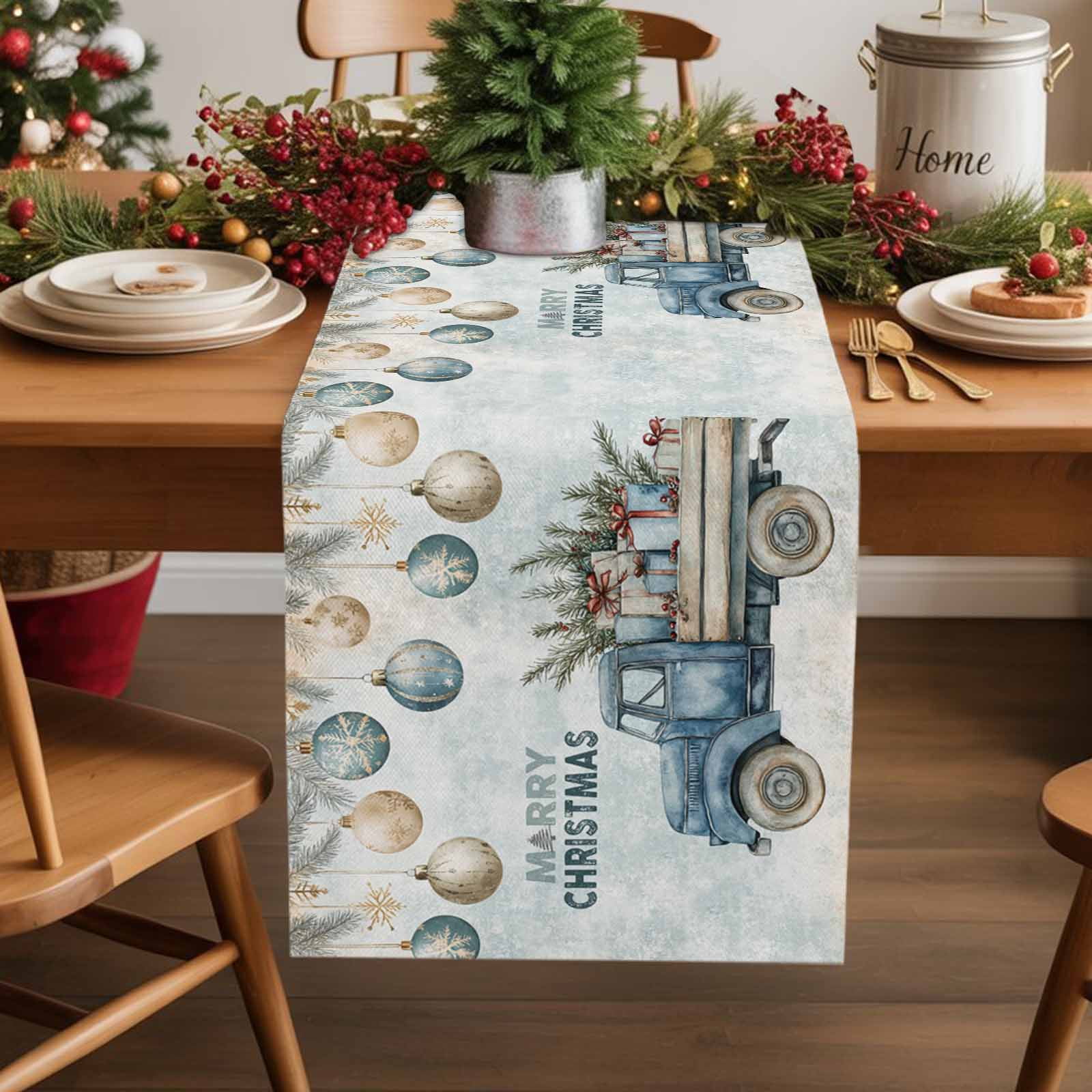 Table Runner 90 Inch Long - Snowflake Christmas Bell Farm ...