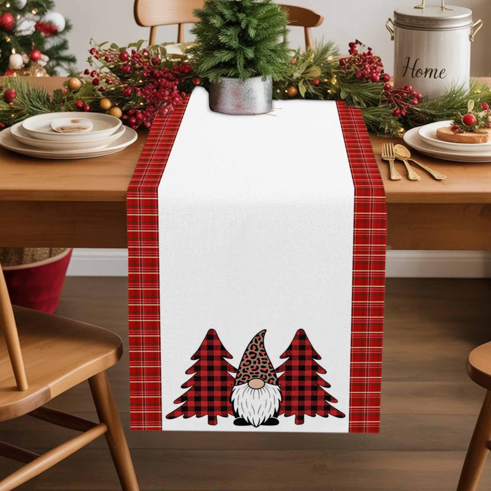 Table Runner 90 Inch Long - Winter Christmas Tree GnomeDecorative Table ...