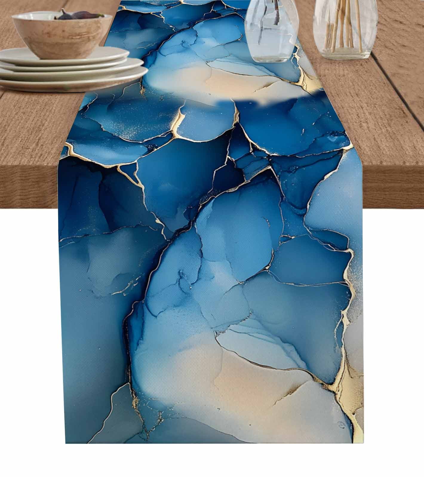 Table Runner Abstract Art Table Decoration for Kitchen Dinning Blue ...