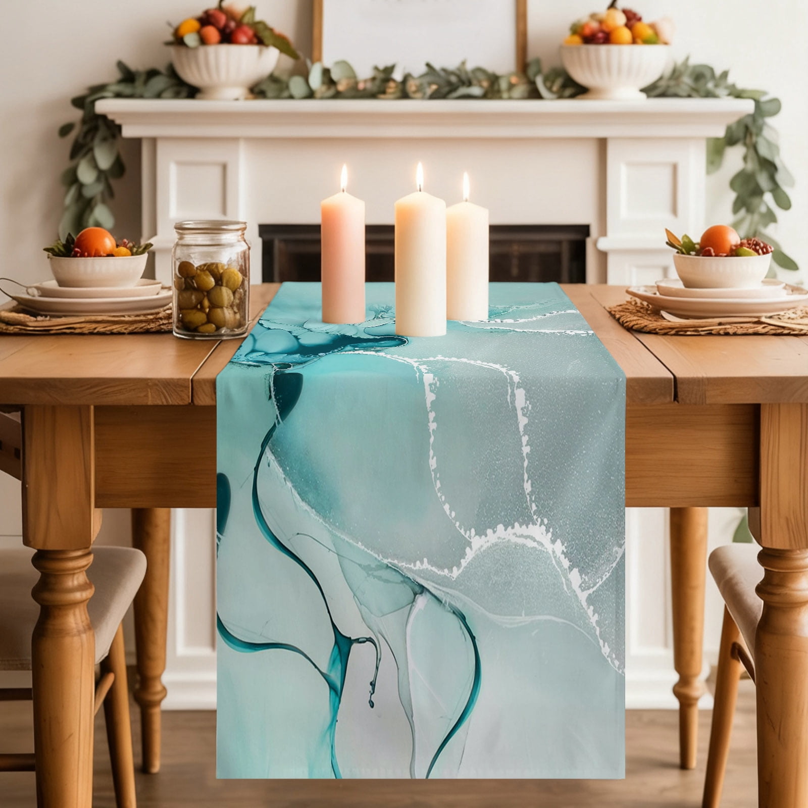Table Runner Abstract Flowing Marble Texture Dresser Scarves 13x70 Inch ...