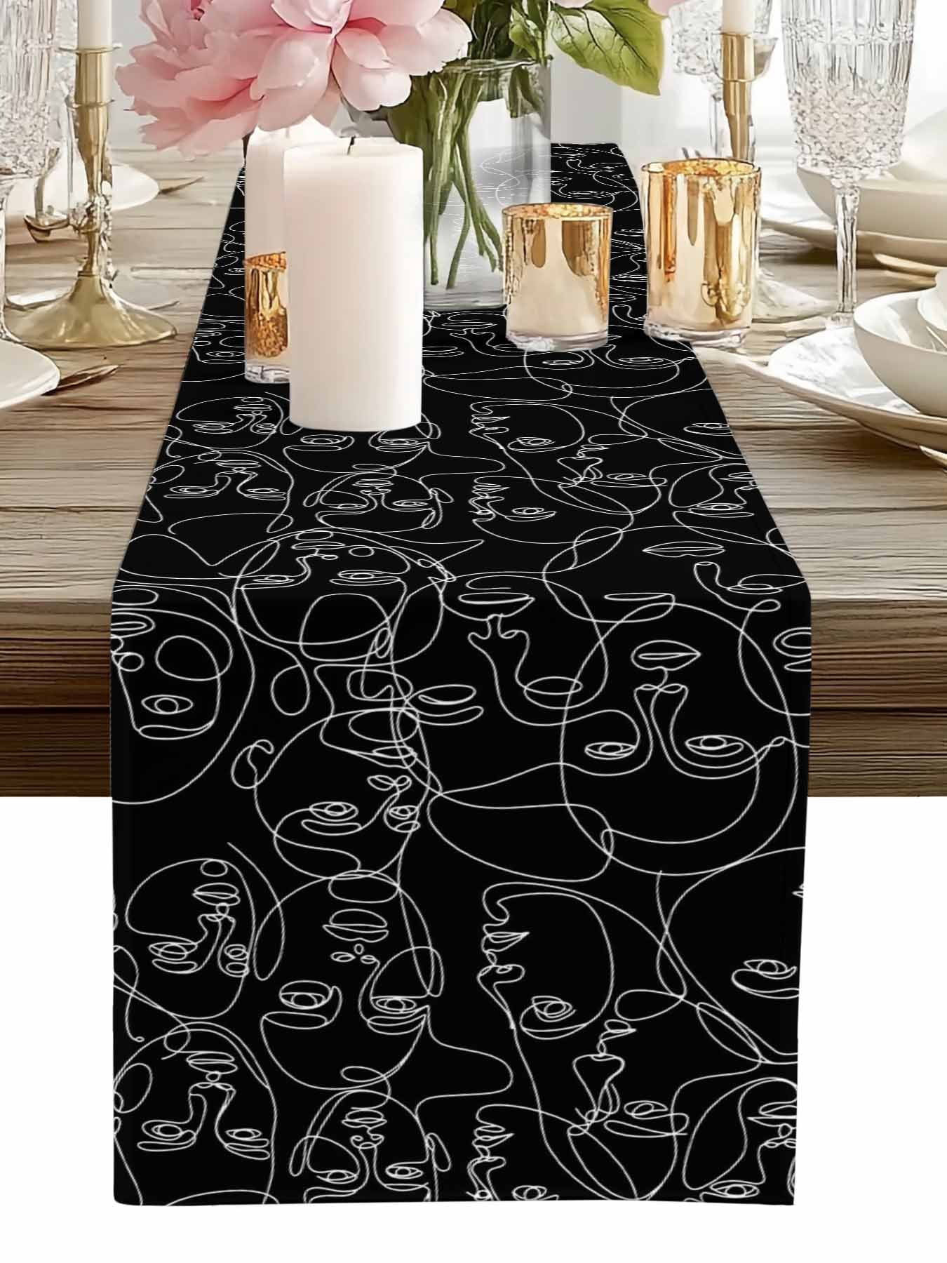 Table Runner Abstract Human Face Table Runners Aesthetic Portrait Lines ...