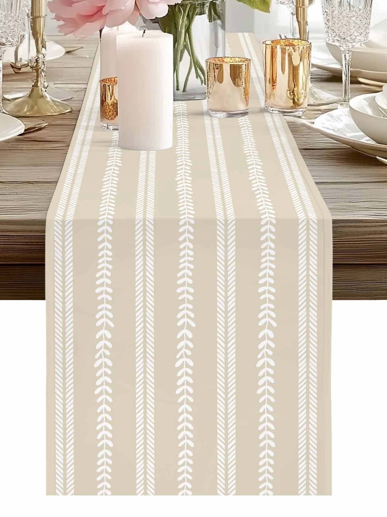 Table Runner Beige Leafy Vertical Lines Table Runners Leaves Branches ...