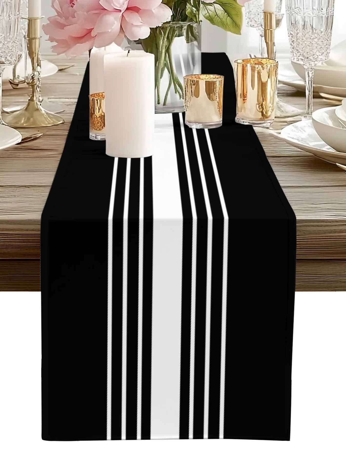 Table Runner Black Stripes Table Runners Classic Striped Cotton Linen ...