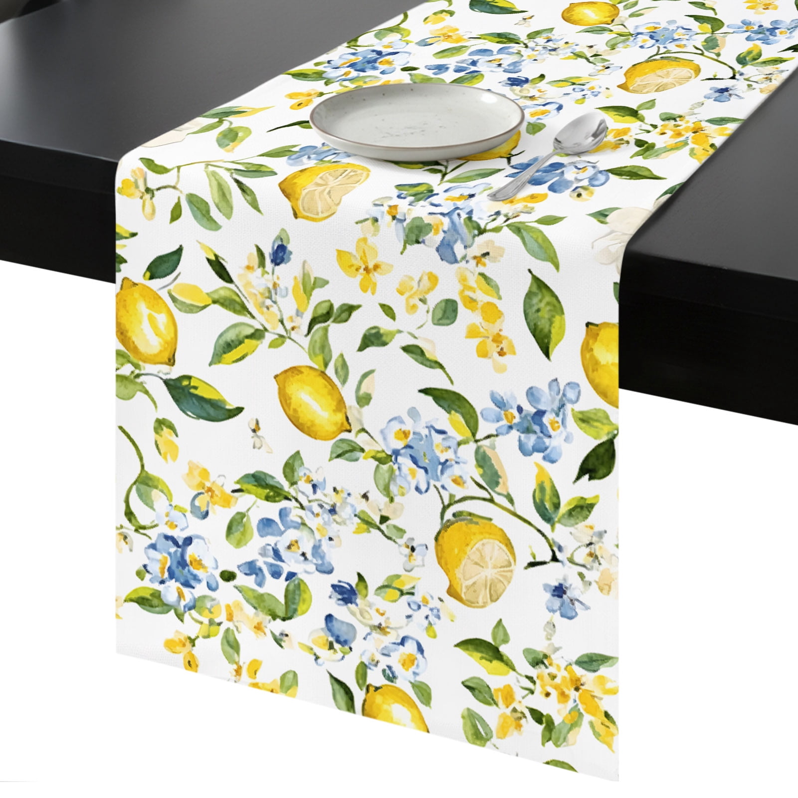 Table Runner Blue Flowers Decorative Dining Table Runner Summer Lemon ...