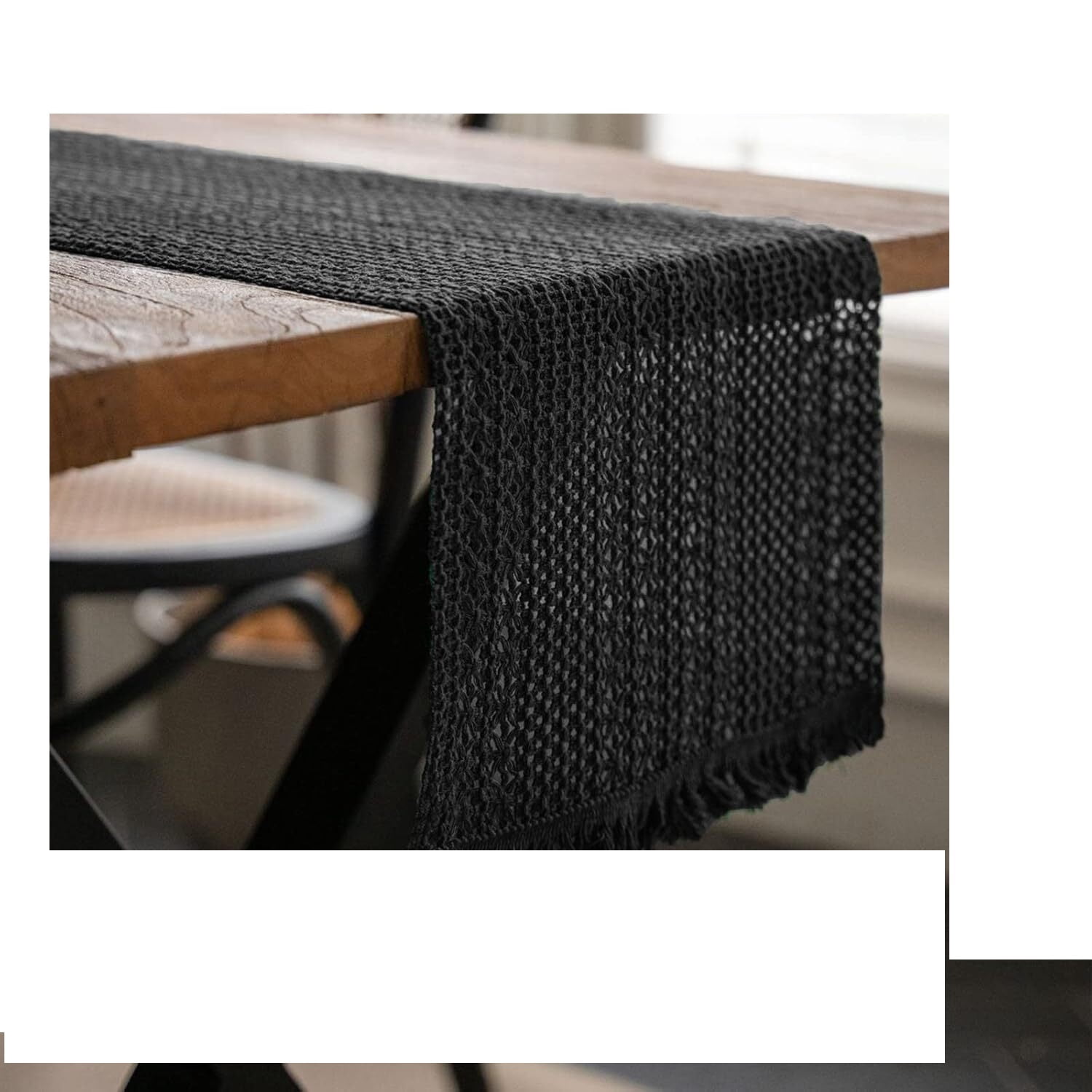 Table Runner Burlap Runners Cotton Linen with Tassel Black Table Runner ...