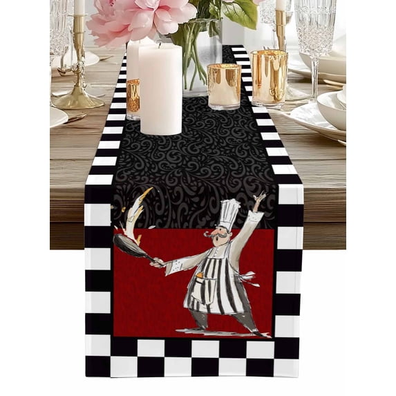 Table Runner Chef Kitchens Table Runners Funny Black Buffalo Plaid ...