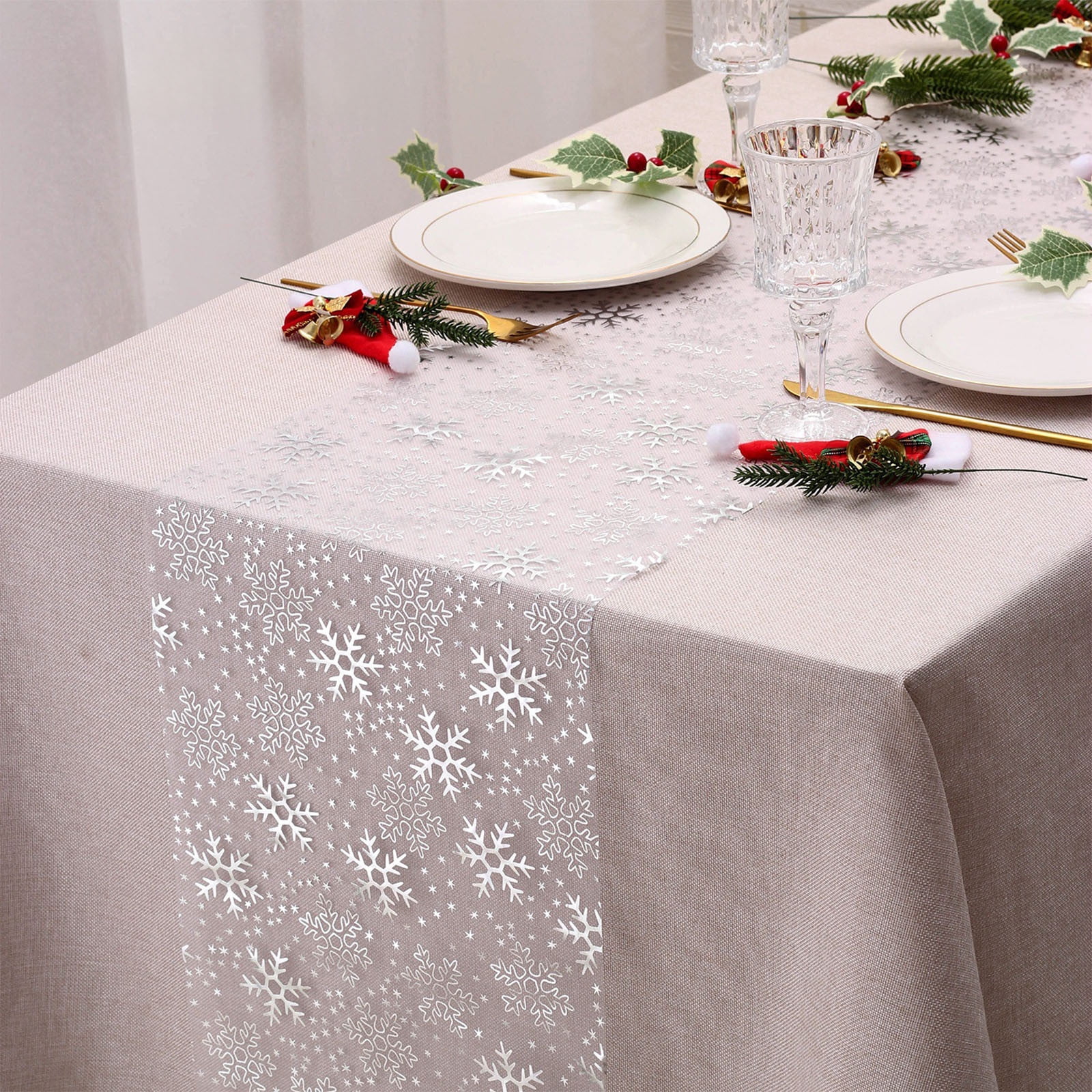 Table Runner Christmas Snowflake Table Flag Sparkly Glitter Metallic ...