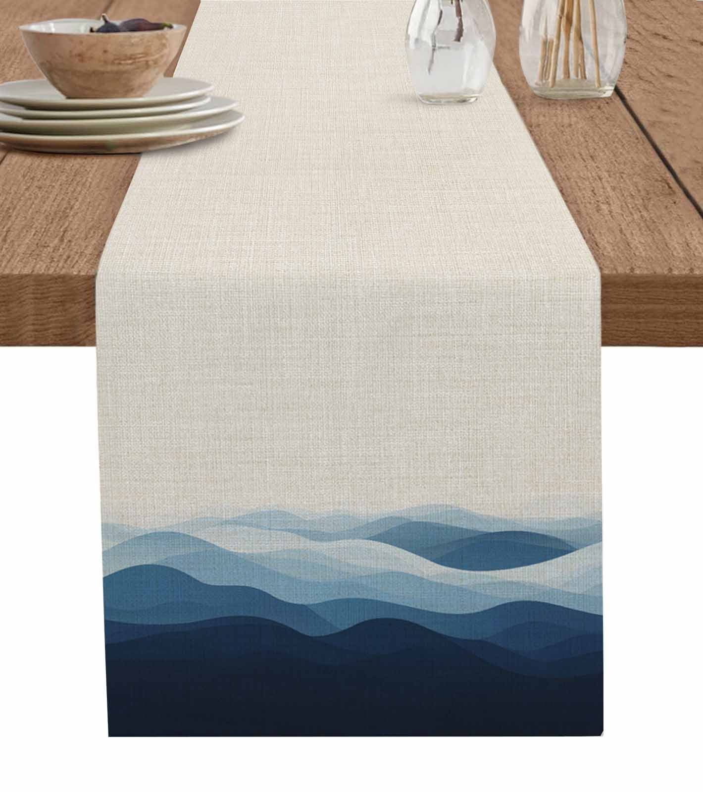 Table Runner Dresser Scarf 13 x 108 Inch Abstract Blue Wave Minimalist ...