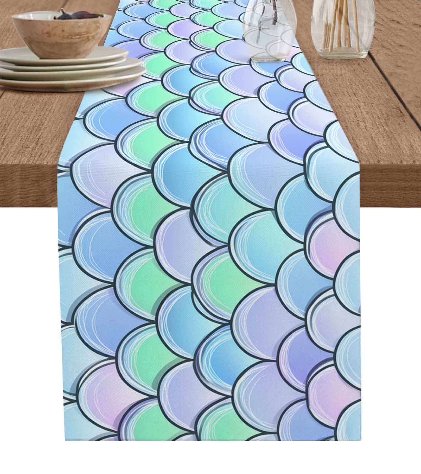 Table Runner Dresser Scarf 13 x 120 Inch Mermaid Blue Teal Green Fish ...