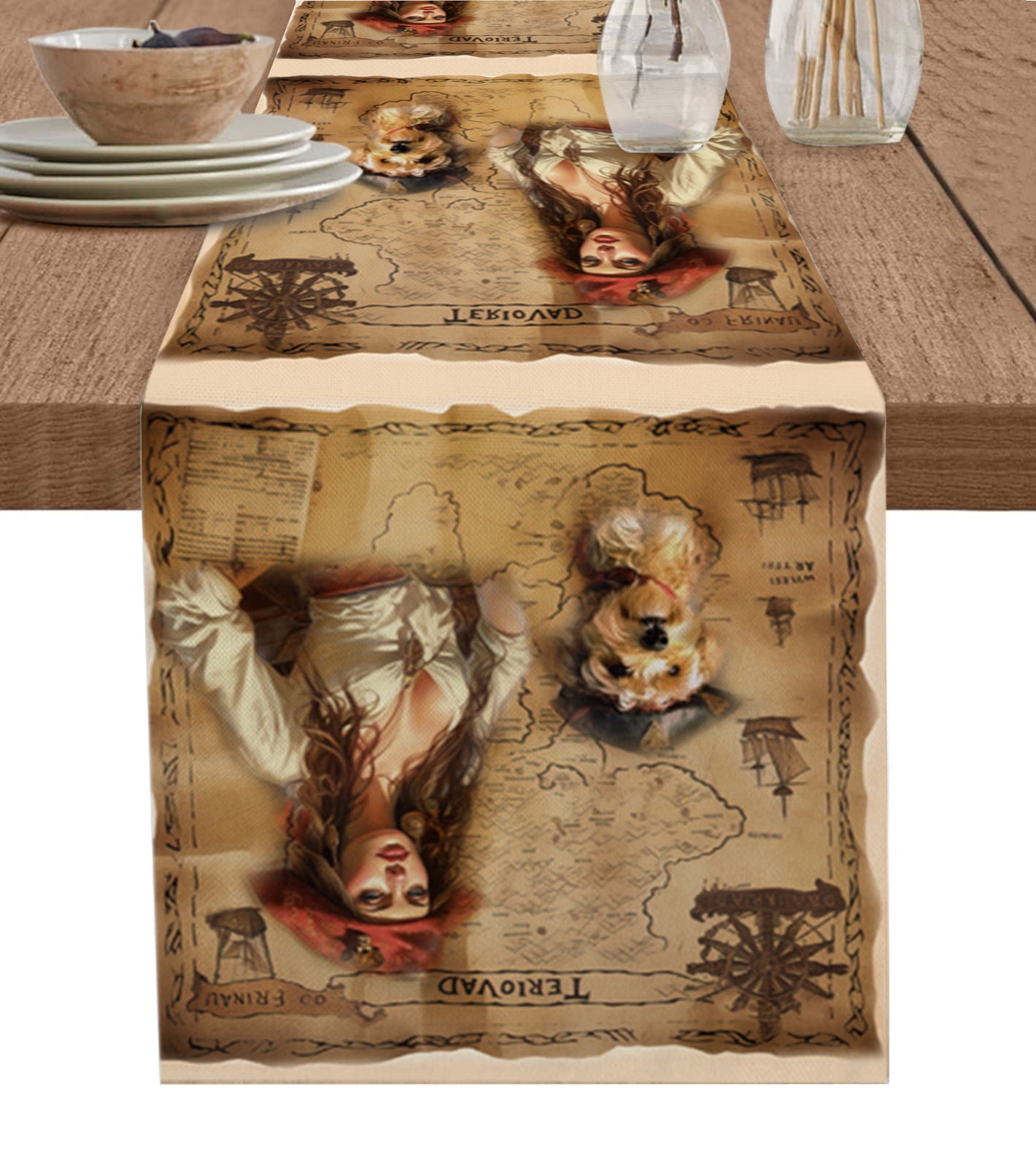 Table Runner Dresser Scarf 13 x 120 Inch Pirate Girl Cute Dog Treasure ...
