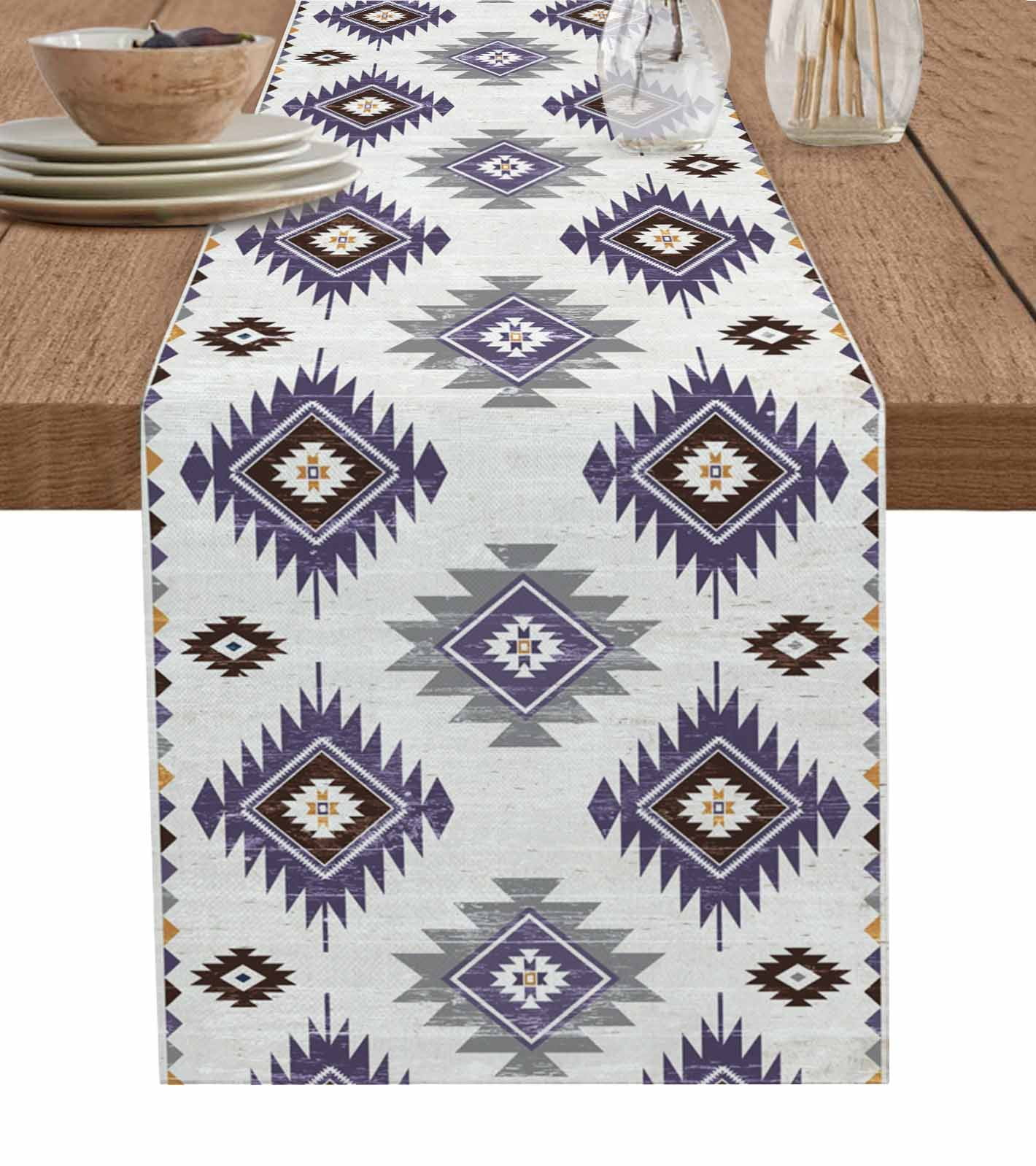 Table Runner Dresser Scarf 13 x 120 Inch Purple Grey Aztec Ethnic ...
